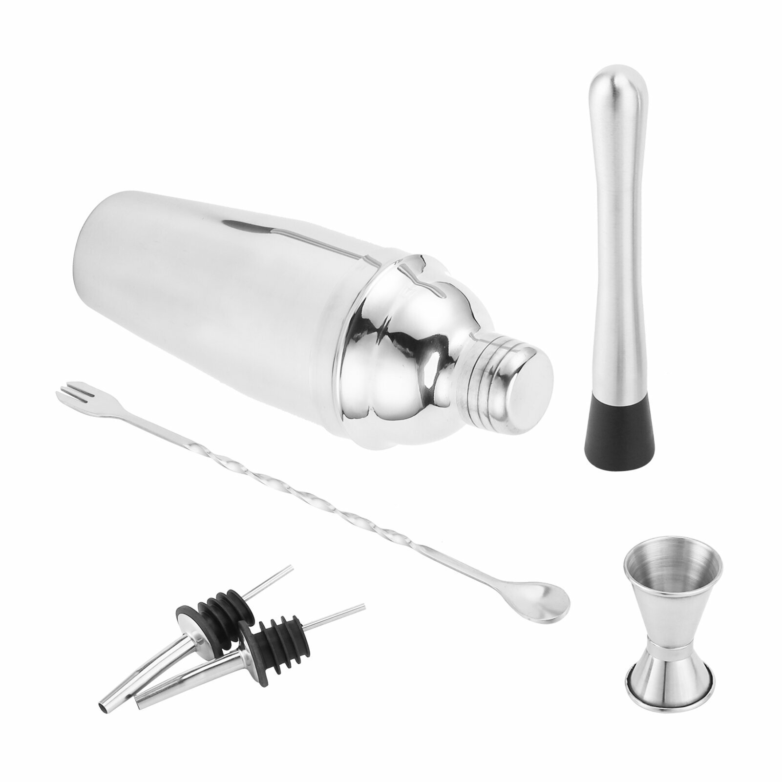 6 шт./компл, 750 мл, шейкер из нержавеющей стали, ложка для смешивания льда, мадлер для льда, серебро