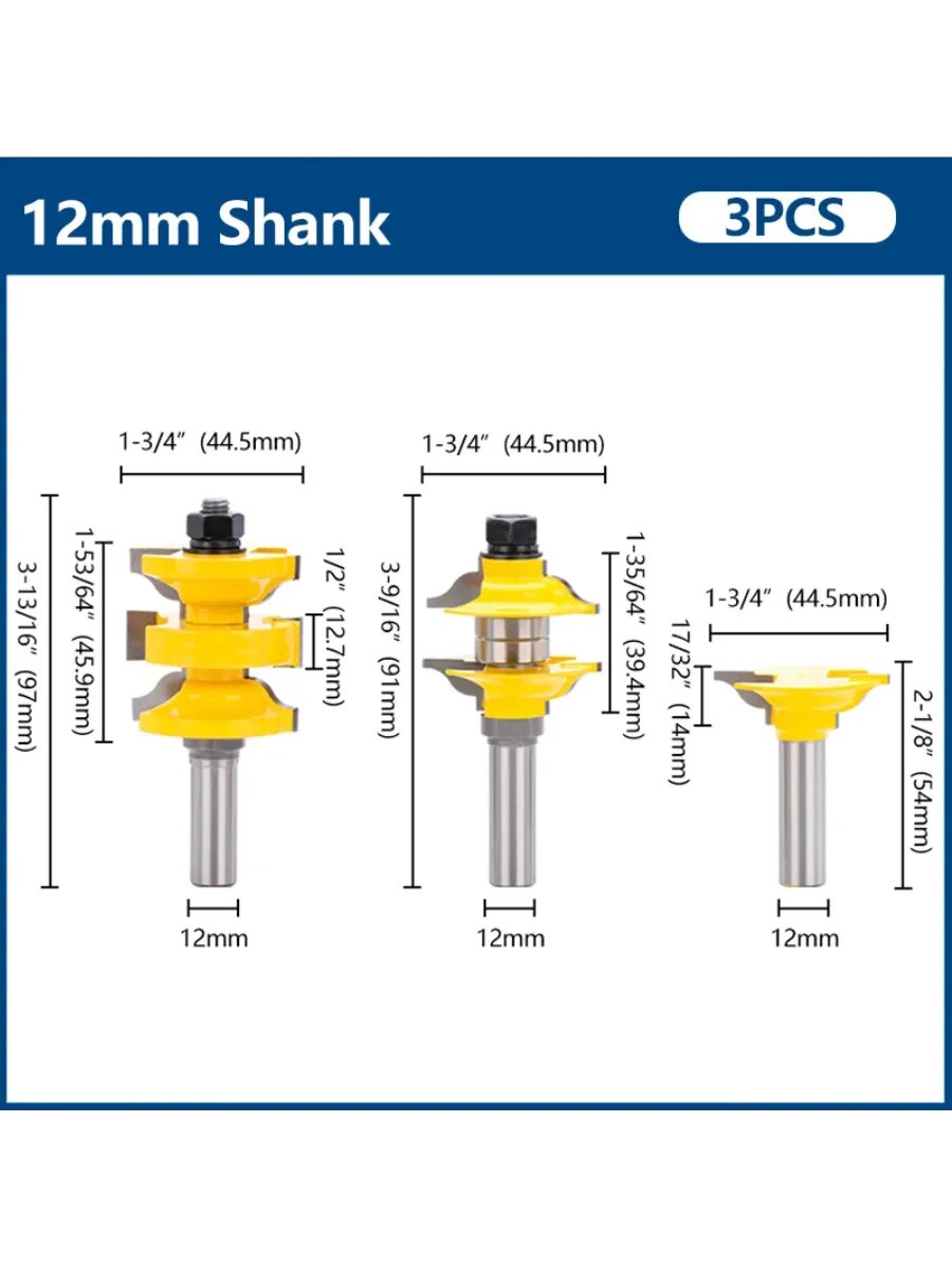 Набор фрез паз-шип XCAN, для дерева, комбинированный, концевой, 12*44,5 мм, 3шт.