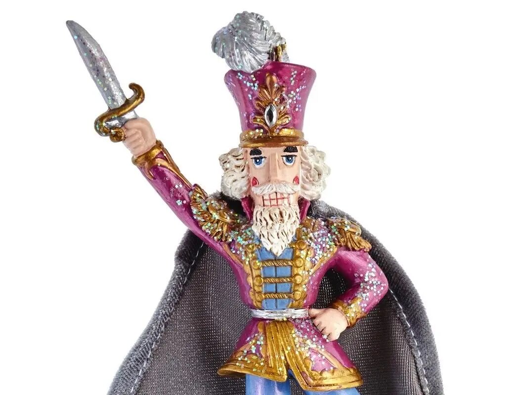 Ёлочная игрушка щелкунчик, серый плащ, полистоун, 16 см, Kurts Adler