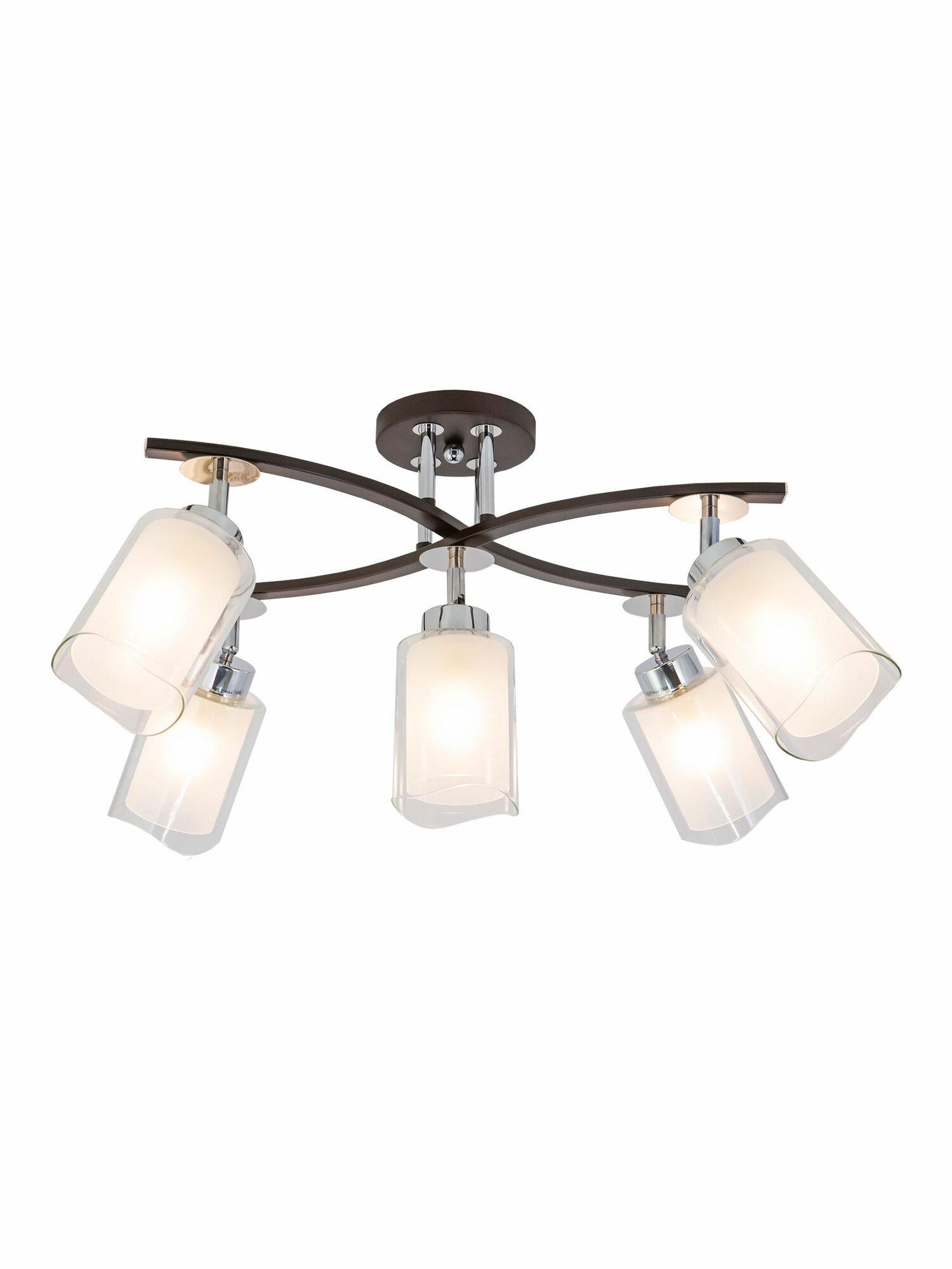 Потолочная люстра Фортуна на 5 рожков, венге с хромовыми элементами, стеклянные плафоны прозрачные/матовые, E27