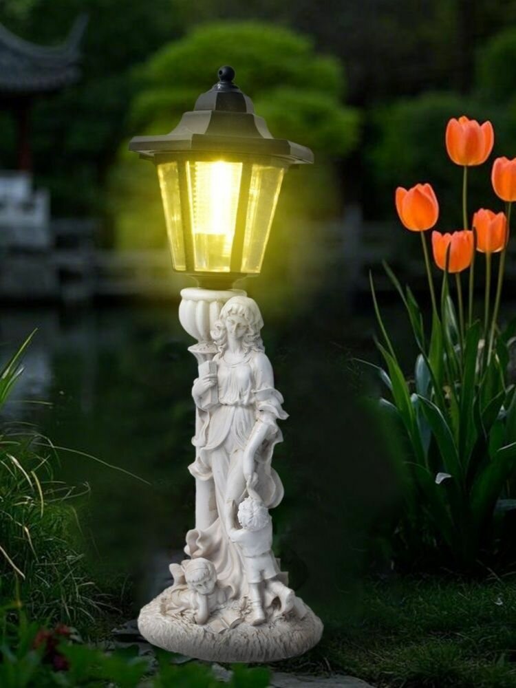 Большая садовая статуя, Ангел матери и ребенка, солнечная лампа, полимерный материал, 39*15*12cm