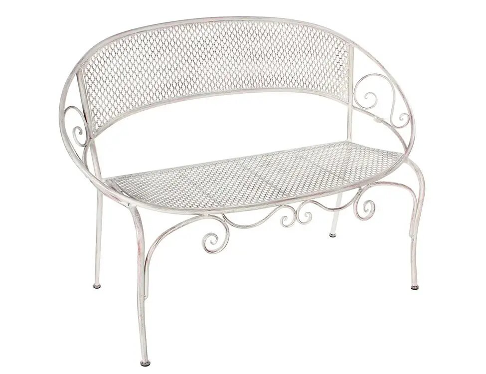 Садовая скамейка ажурный прованс овальная, металл, белая, 124х61х87 см, Edelman