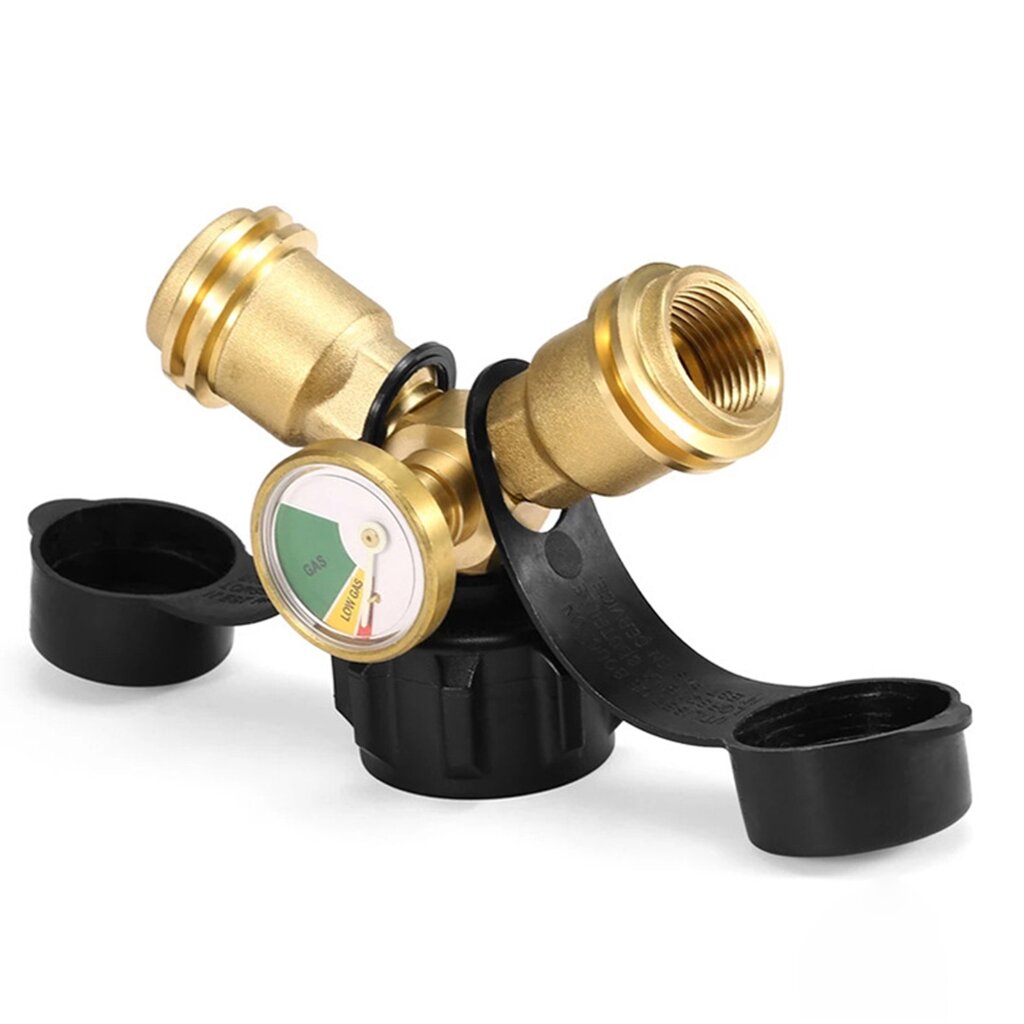 Адаптер-Разветвитель Шланга Для Баллонов С Пропаном С Манометром, Двойными Клапанами И Y-образным Разъемом Подходит Для Грилей Барбекю и Обогревателей, Газовых Горелок