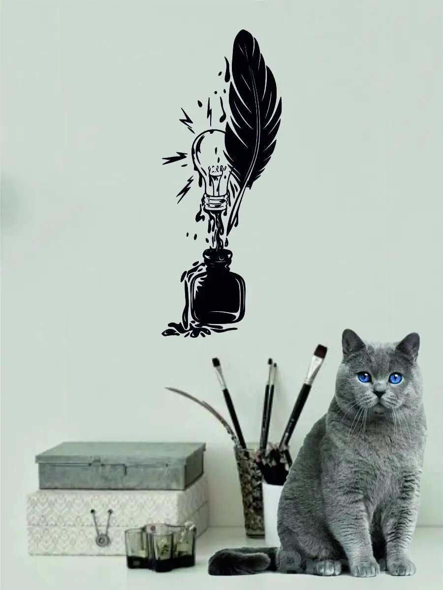 Наклейка на стену для декора интерьерная Перо Чернильница