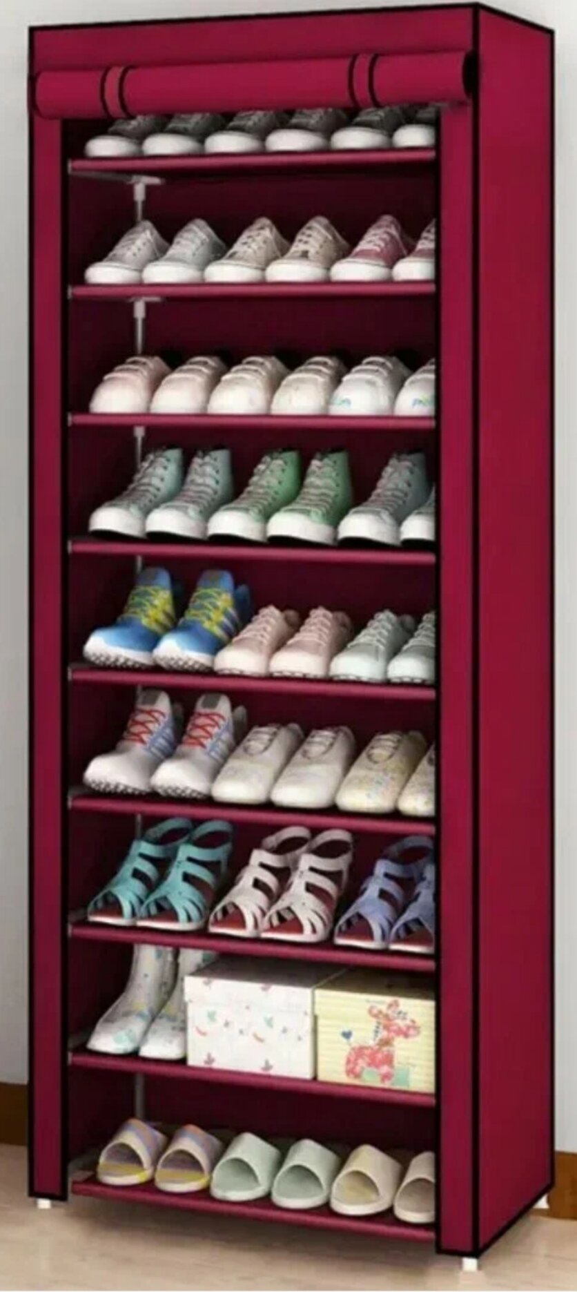 Обувница на 27 пар обуви, стеллаж 9 полок с чехлом на молниях 30*60*155 см