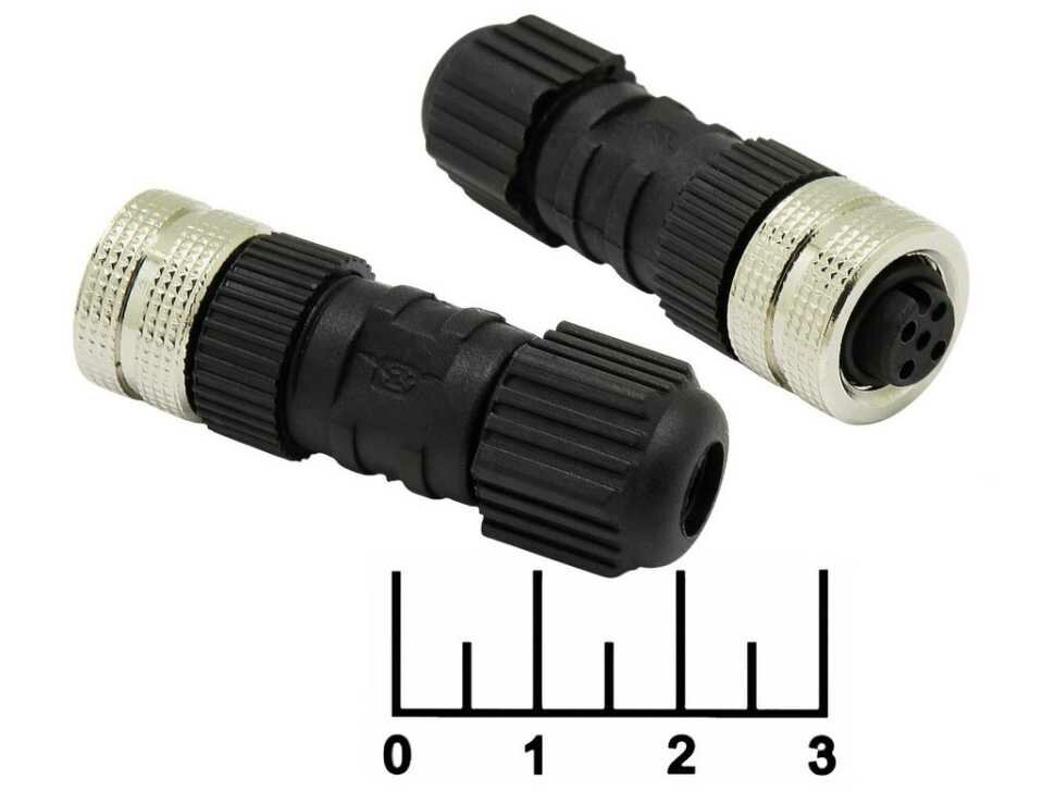 Разъем 5pin гнездо влагозащищенный на кабель IP67 M12 (M12S-5A)