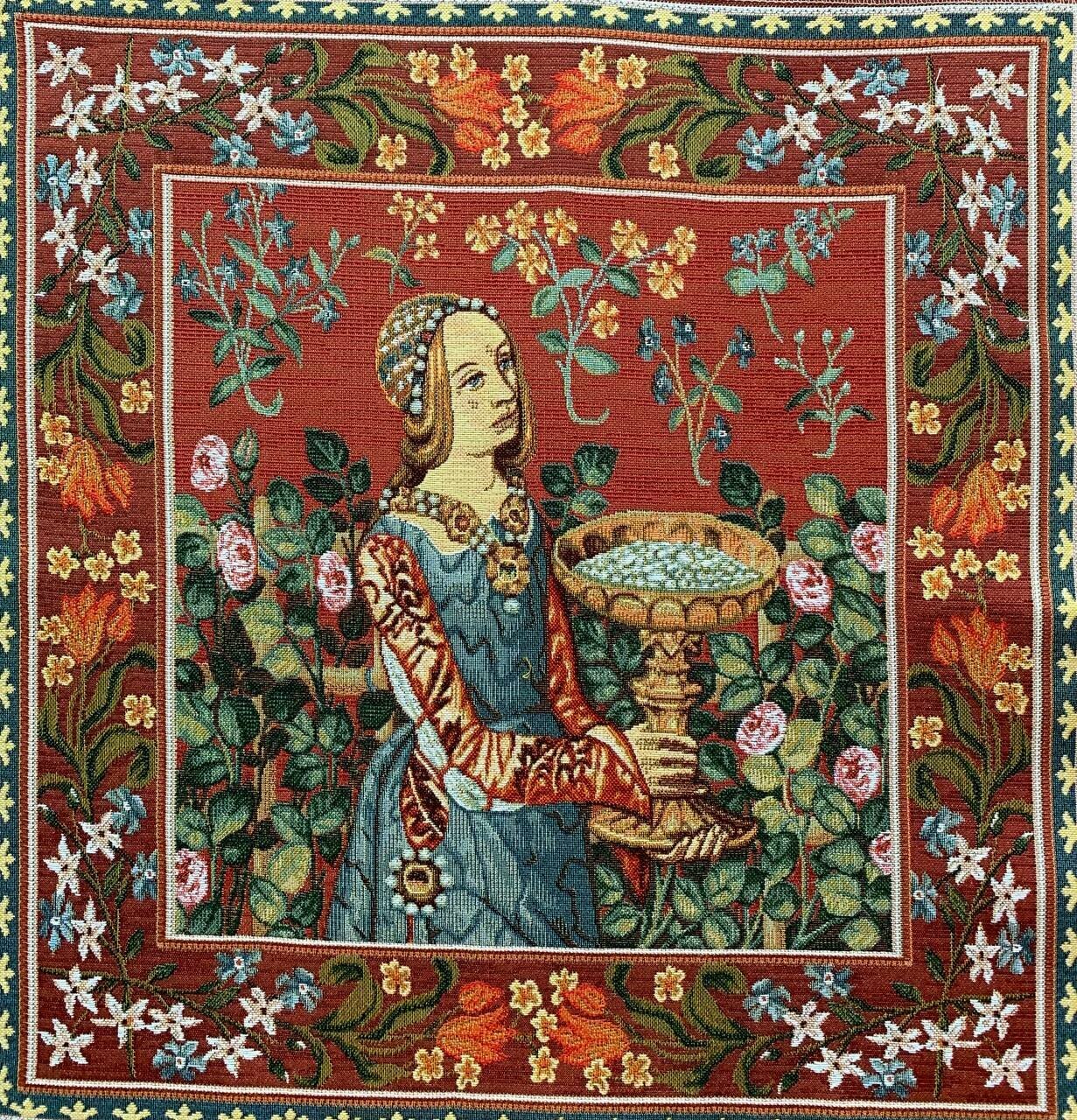 Гобелен, средневековый гобелен без рамы 45х45 см / "Гармония изобилия"