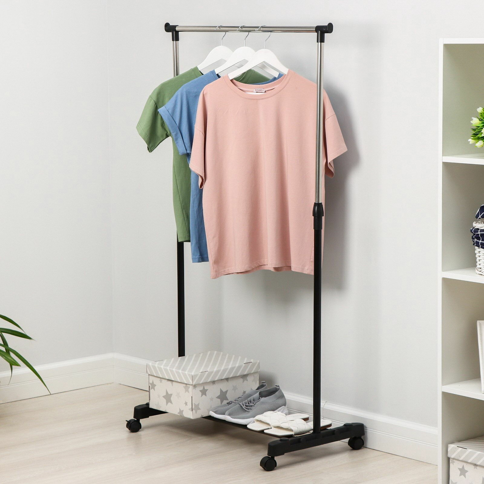 Вешалка - стойка напольная для одежды телескопическая 90, цвет: хромированный