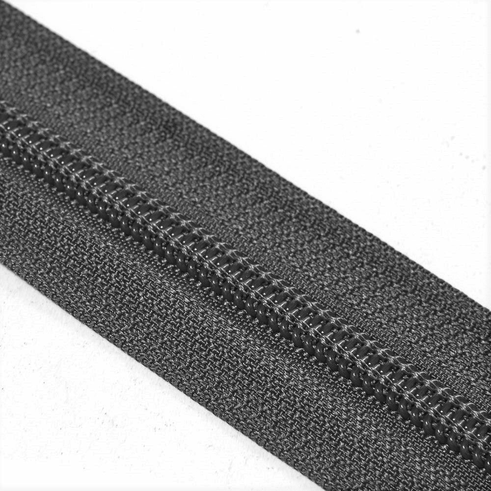 Молния-рулон Т7 спиральная, серо-черная, для сумок, одежды, рюкзаков, 10 м.