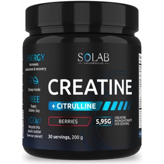 Креатин Solab моногидрат + L-цитруллин, Лесные ягоды 30 порций 200 г