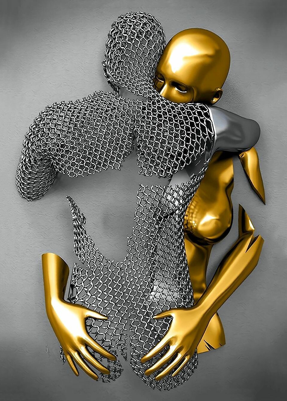 "Металлическая любовь - металлические объятия" 59*84 см. Картина на холсте А1_004.