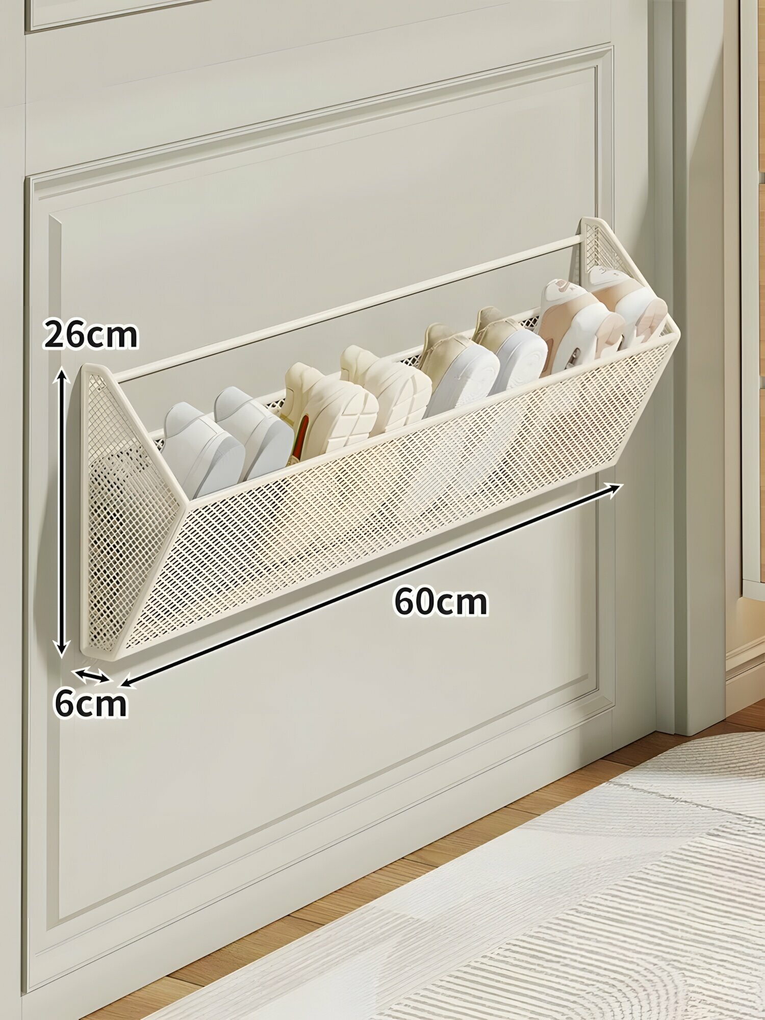 Обувница NiNi, Металл, Бесшовный крючок, настенная, Влагостойкая обувница, 60х6х26 см