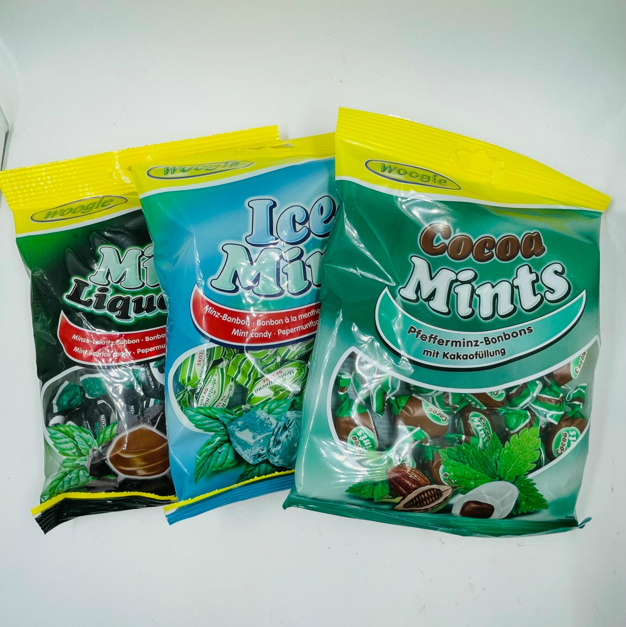 Карамель Woogie Набор из 3-х вкусов: Мята-Лакрица-Какао, 3 уп, 490 г (170г+170г+150г)