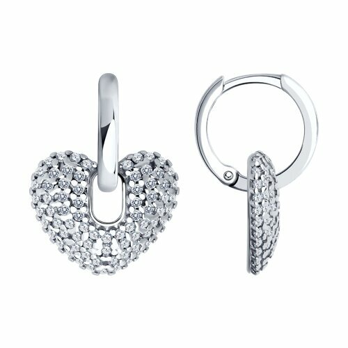 Серьги конго, серебро, 925 проба, родирование, фианит