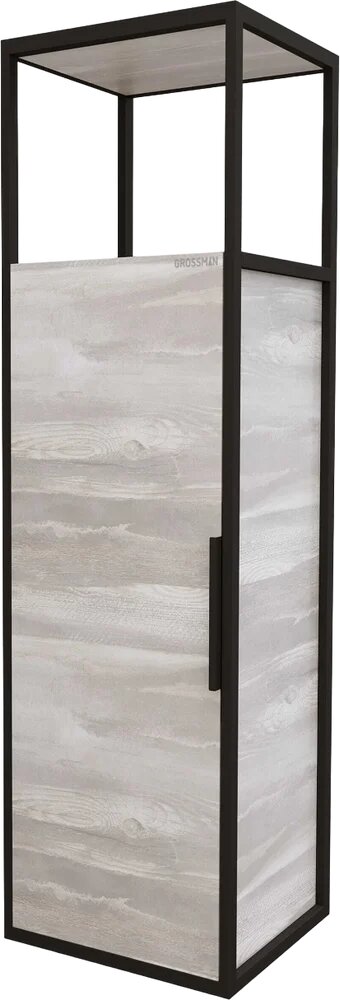 Шкаф-пенал для ванной Grossman Лофт 40 подвесной, черный, 40 см, светлое дерево, матовый, шкаф пенал с полками, с дверками, фурнитура черная, в стиле лофт