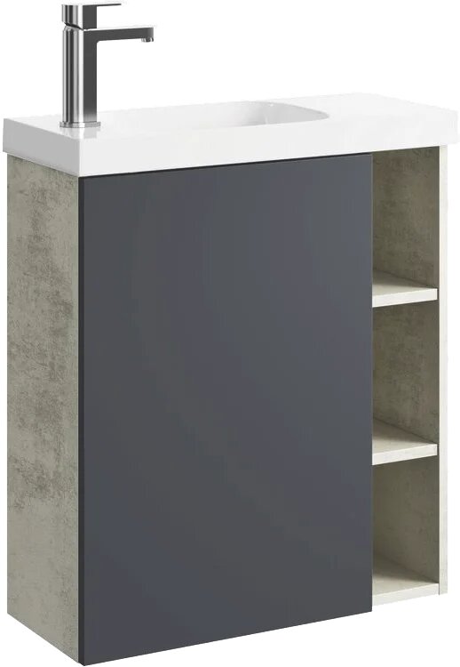 Тумба с раковиной Aqwella Alba подвесная, 60 см, серая, светлое дерево, матовая, из ЛДСП, с дверками, раковина для ванной из искусственного мрамора, прямоугольная