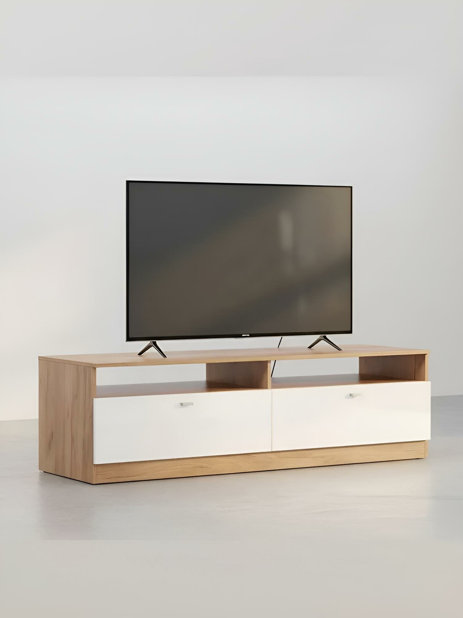 Тумба под телевизор напольная Аравия-Фиджи, 170х53х47.8 см, 2 ящика, 2 полки, Дуб золотой/Белый глянец