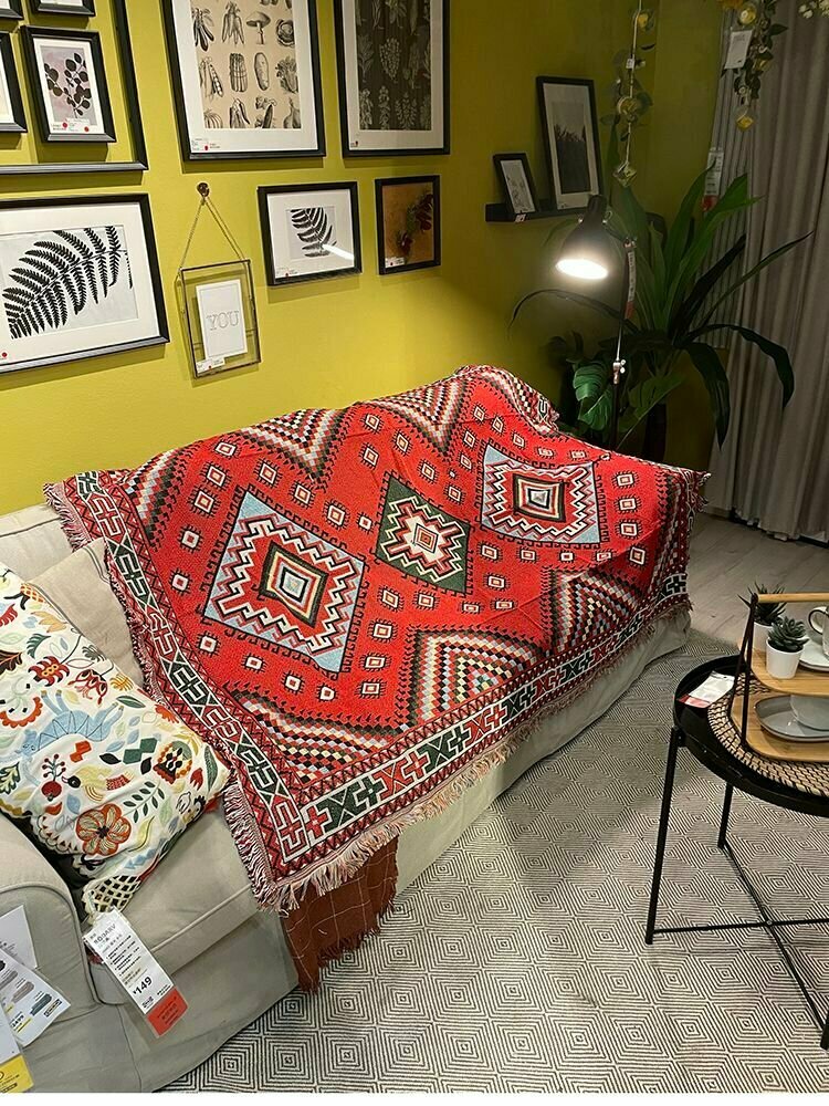 Плед-пончо, Покрывало для дивана, красное, с геометрическим рисунком, 130x180cm