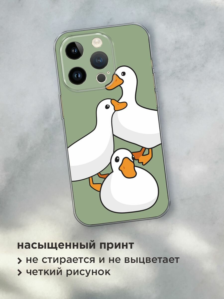 Чехол на Apple iPhone 14 Pro / Айфон 14 Про с принтом "Утиное трио" — фото 1