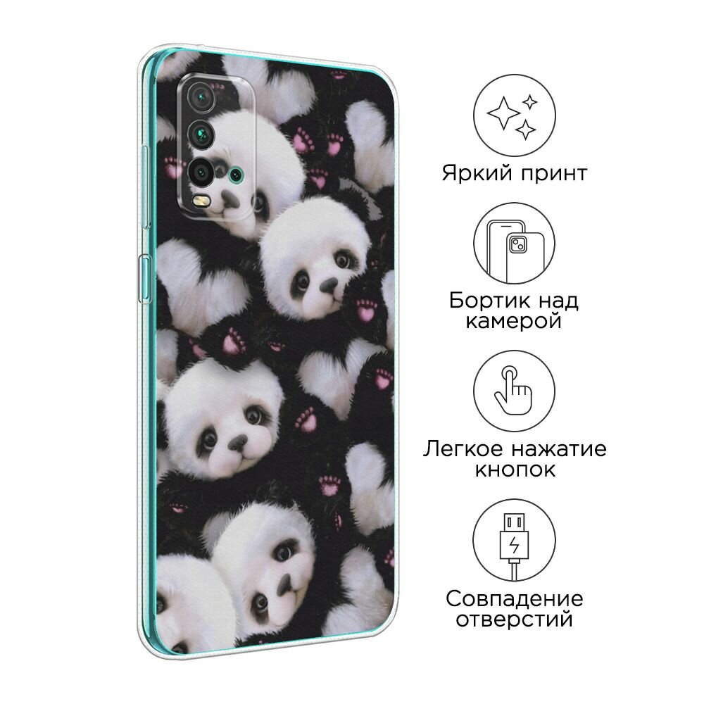 Чехол на Xiaomi Redmi 9T / Сяоми Редми 9Т с принтом "Море панд" — фото 1