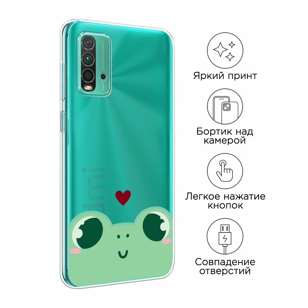Чехол на Xiaomi Redmi 9T / Сяоми Редми 9Т с принтом "Влюблённая лягушка - 14 февраля", прозрачный — фото 1