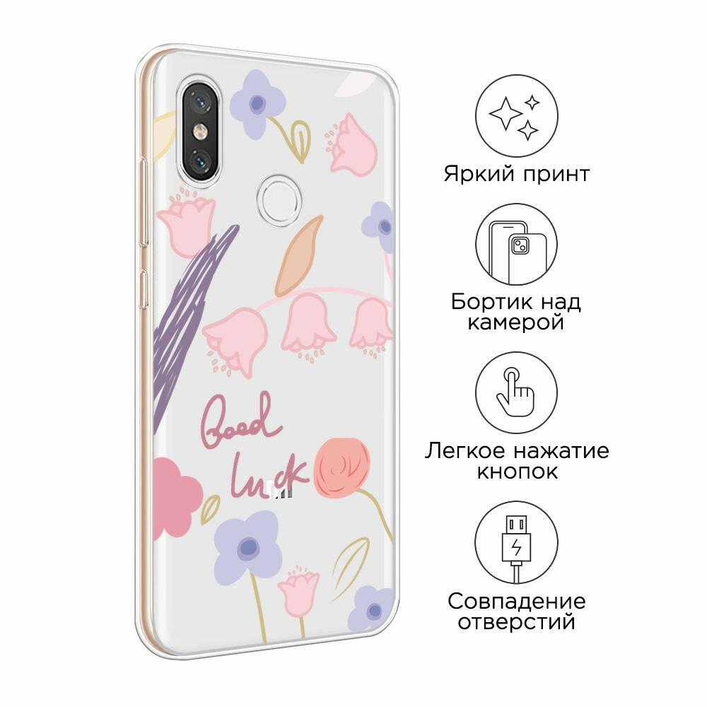 Чехол на Xiaomi Mi 8 / Сяоми Ми 8 с принтом "Lucky flowers", прозрачный — фото 1