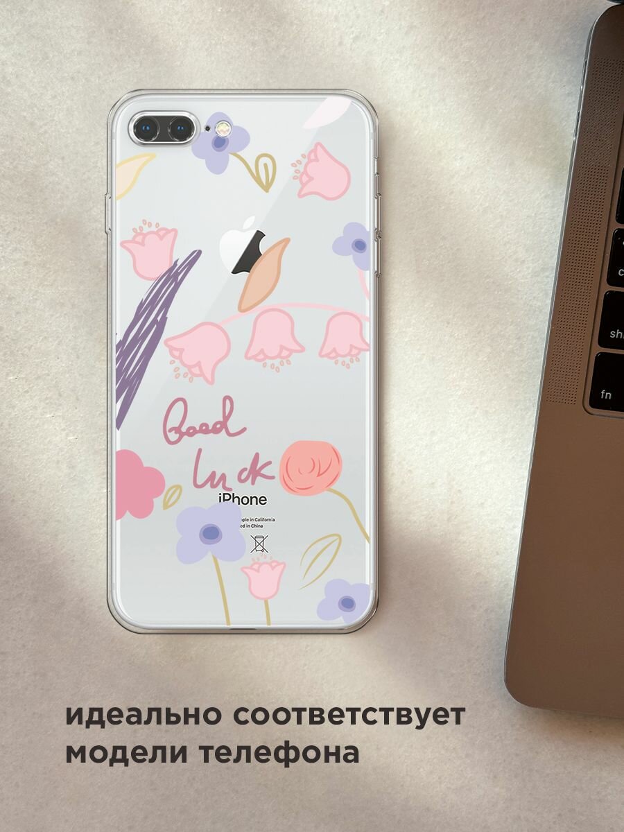 Чехол на Apple iPhone 7 Plus / Айфон 7 Плюс с принтом "Lucky flowers", прозрачный — фото 1
