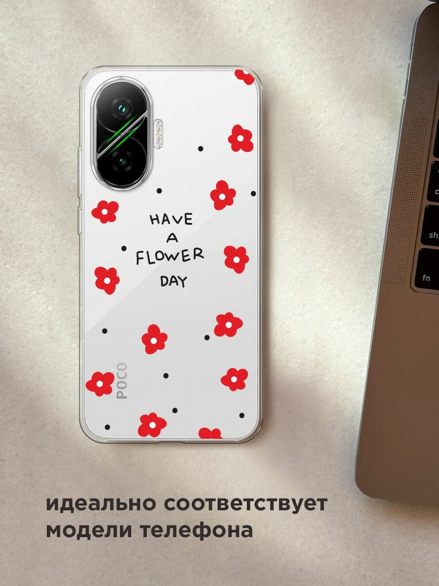 Чехол на Poco F7 / Поко F7 с принтом "Have a flower day 2", прозрачный — фото 1