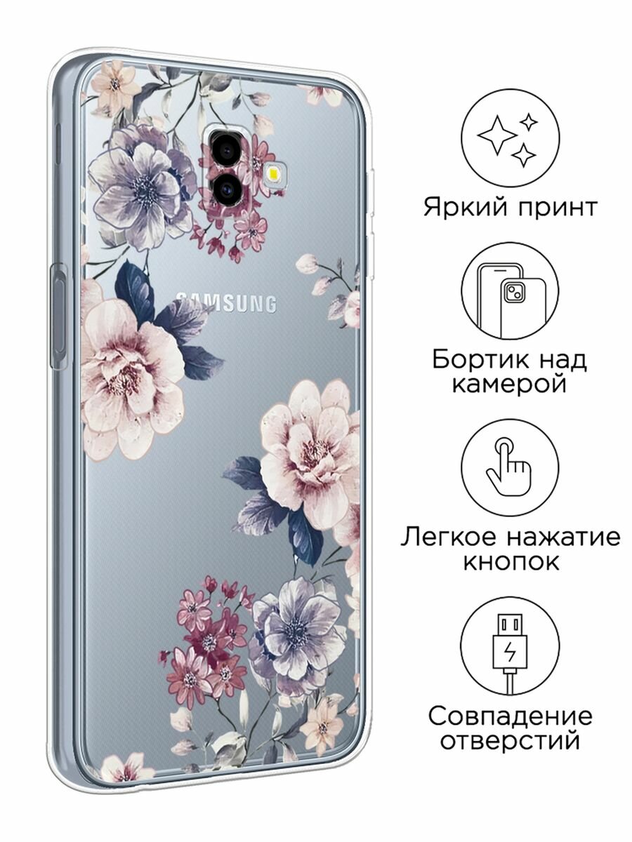 Чехол на Samsung Galaxy J6 + / Самсунг Галакси J6 Плюс 2018 с принтом "Нежные винтажные цветы", прозрачный — фото 1