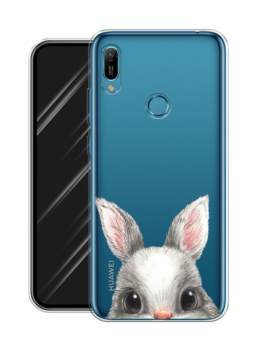 Чехол на Honor 8A/8A Pro/Huawei Y6s/Y6 2019 / Хонор 8А с принтом "Карандашный кролик 2 - 8 марта", прозрачный — фото 1