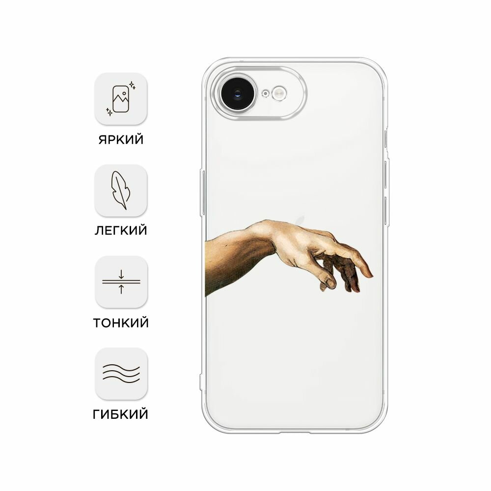 Чехол на Apple iPhone 16e/17e / Айфон 16е/17e с принтом Creazione di Adamo 1, прозрачный — фото 1