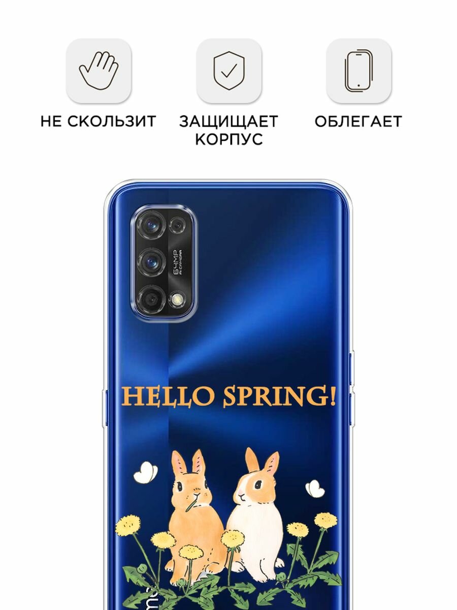 Чехол на Realme 7 Pro / Реалми 7 Про с принтом "Весенние кролики", прозрачный — фото 1