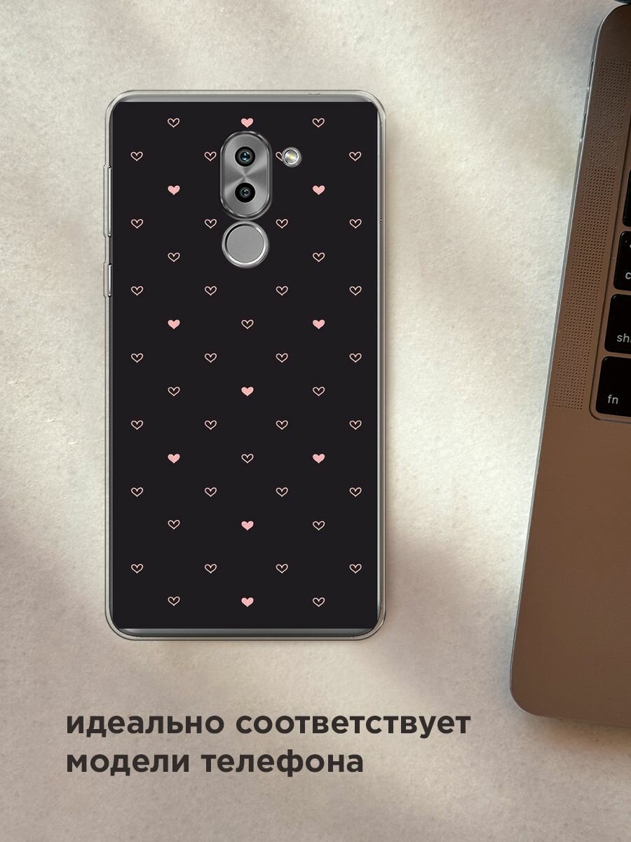 Чехол на Honor 6X / Хонор 6Х с принтом "Черный фон и сердечки" — фото 1