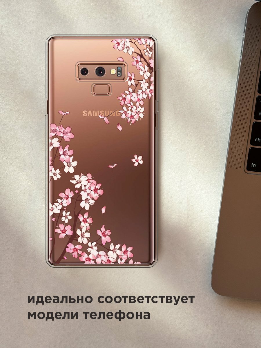Чехол на Samsung Galaxy Note 9 / Самсунг Галакси Нот 9 с принтом "Ветви сакуры 1", прозрачный — фото 1