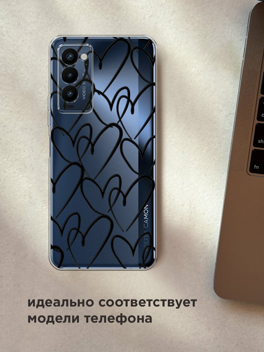 Чехол на Tecno Camon 18P / Техно Камон 18Р с принтом "Hearts doodle black 1" — фото 1