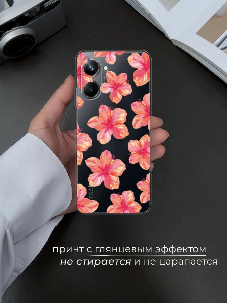 Чехол на Realme 10 Pro / Реалми 10 Про с принтом "Pink flowers" — фото 1