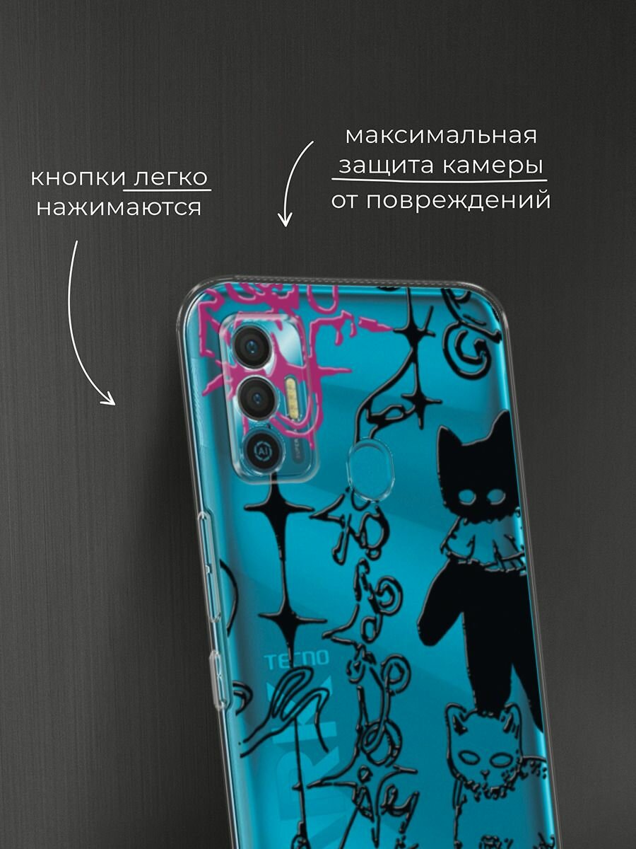 Чехол на Tecno Spark 7 / Техно Спарк 7 с принтом "Готические котики" — фото 1
