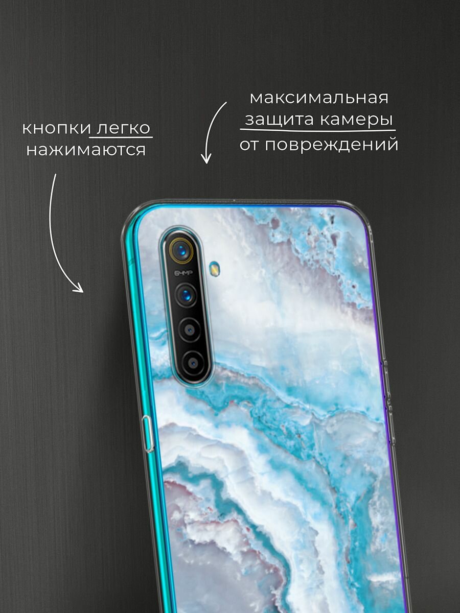 Чехол на Realme XT / Реалми XT с принтом "Нежно-голубой мрамор" — фото 1