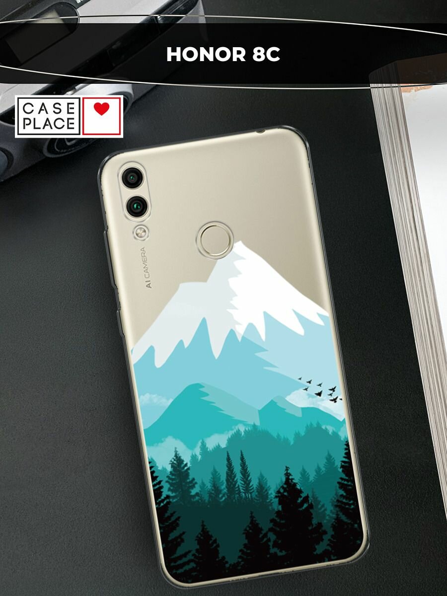 Чехол на Honor 8C / Хонор 8С с принтом "Синяя снежная гора", прозрачный