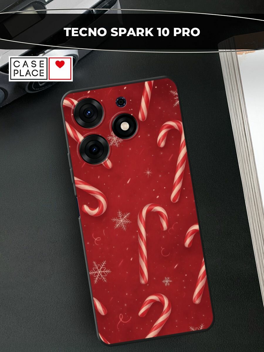 Черный матовый чехол на Tecno Spark 10 Pro / Техно Спарк 10 Про с принтом "Зимний леденец"