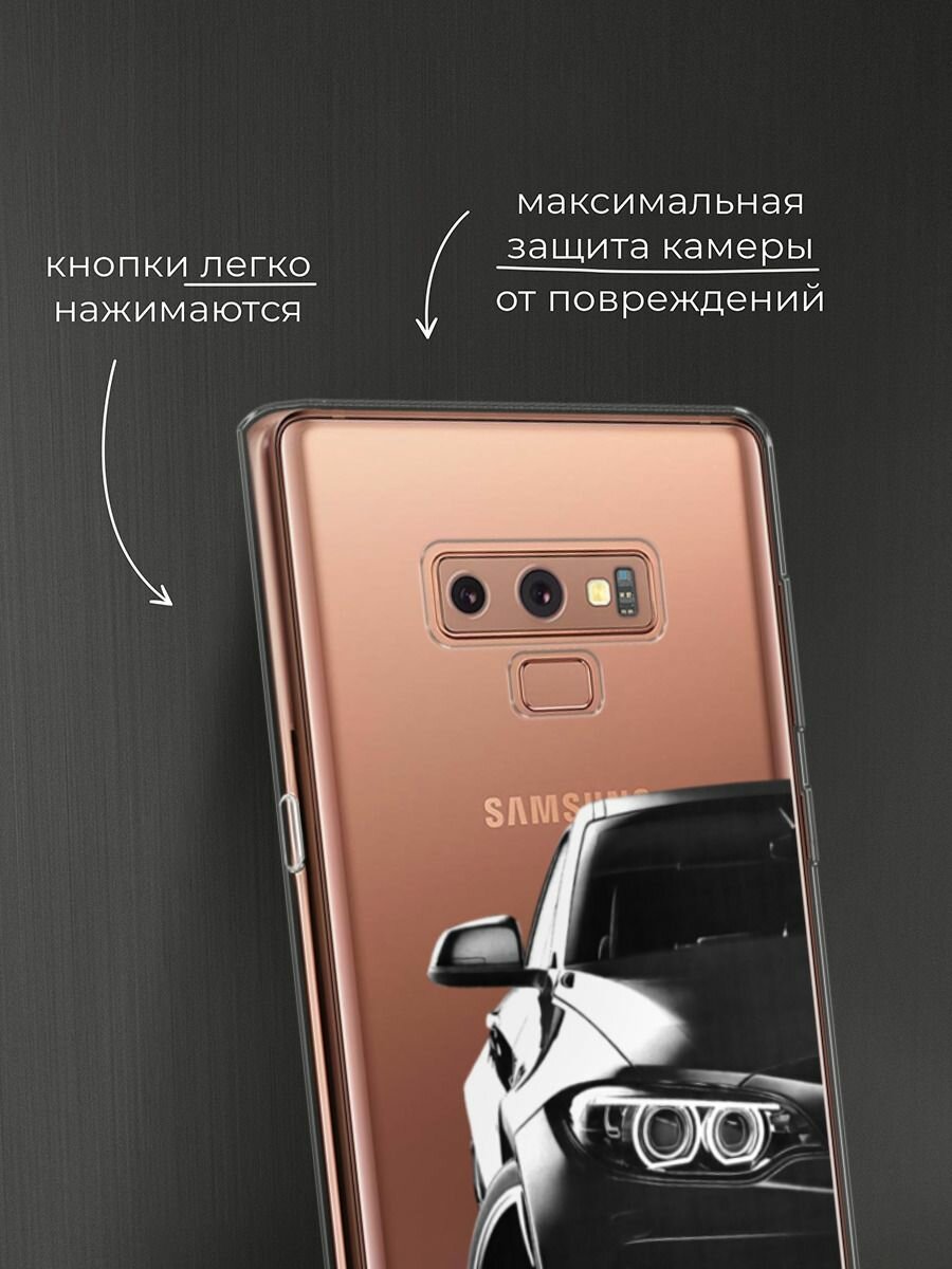 Чехол на Samsung Galaxy Note 9 / Самсунг Галакси Нот 9 с принтом "Крутая черная машина", прозрачный — фото 1