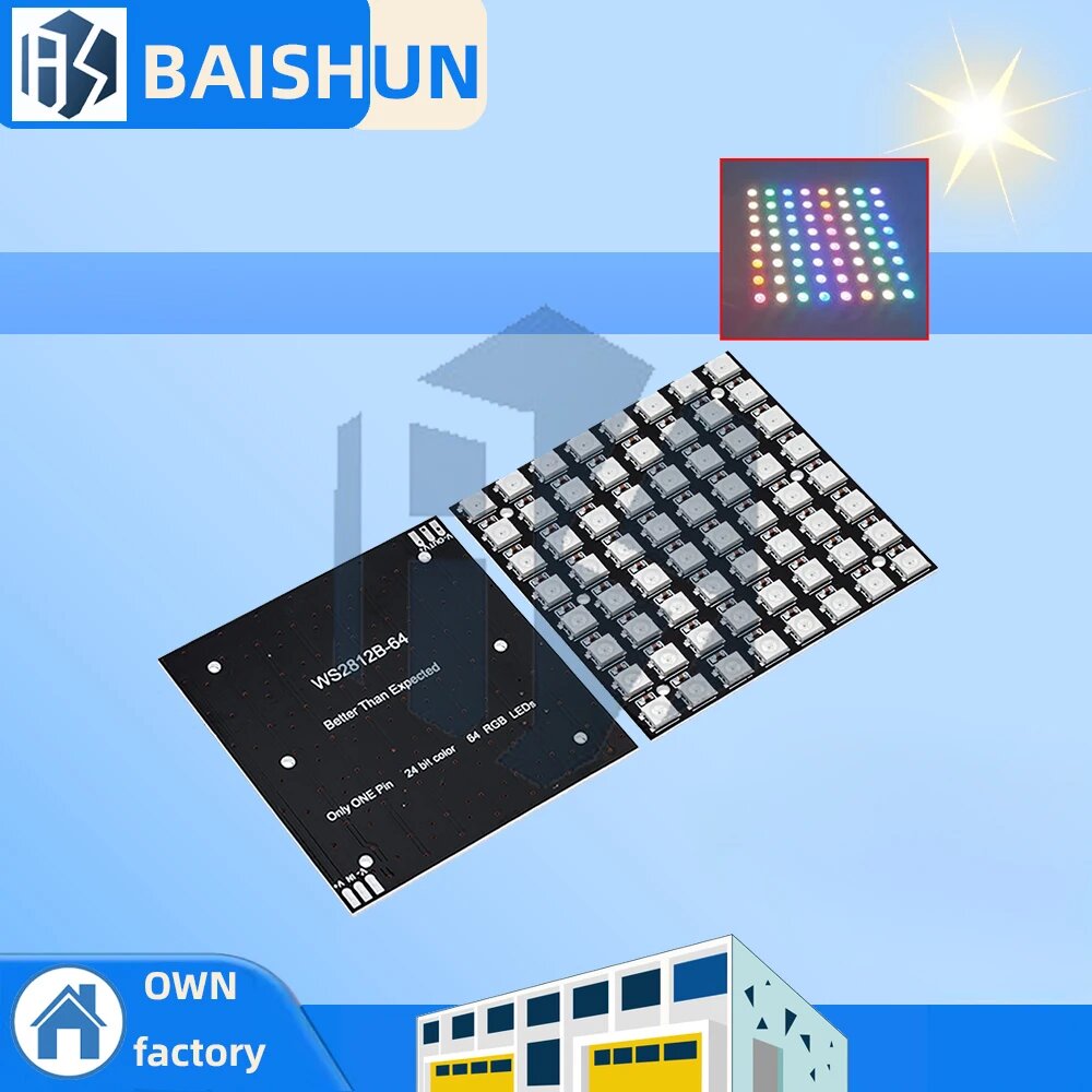 Светодиодная матрица WS2812 8x8 RGB — 64 программируемые адресные светодиоды 5050 с Arduino/Raspberry Pi