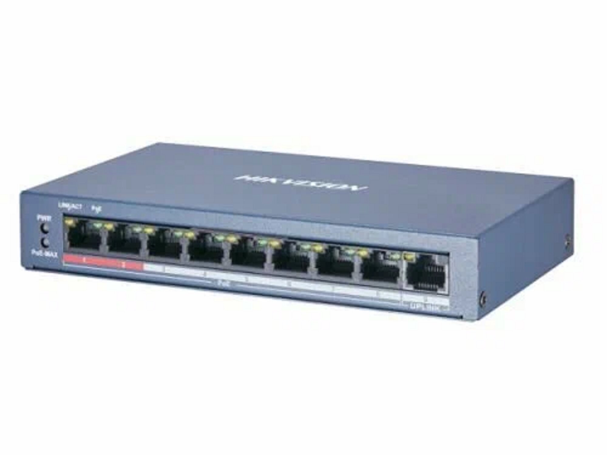 Коммутатор PoE HIKVISION DS-3E0109P-E/M(B) 8хRJ45 100M PoE с грозозащитой 6кВ/Uplink порт 100М Ethernet: бюджет PoE 60Вт