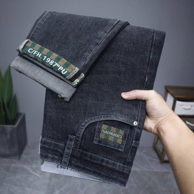 Слим тапер джинсы Rong Тонкие джинсы мужские корейский стиль модные девятидлинные эластичные узкие, Размер_29