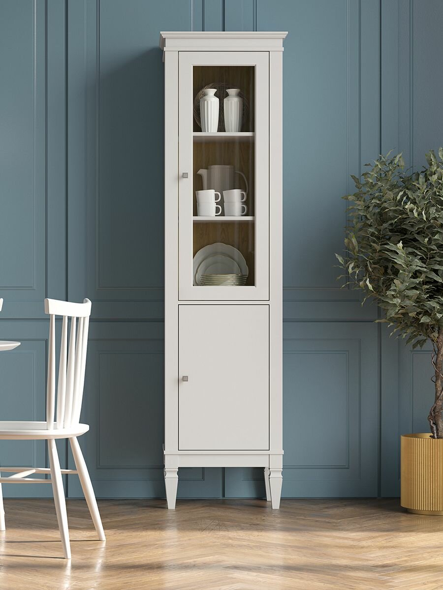 Шкаф для посуды ММЦ Гостиная Ольса-С 110 (белый лак), массив сосны