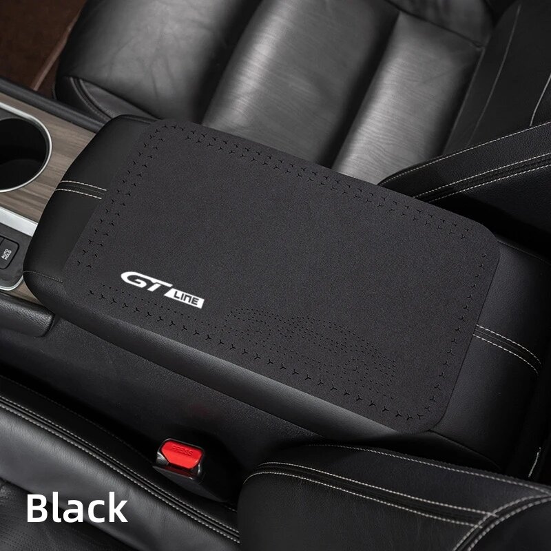Замшевый кожаный автомобильный коврик для центрального подлокотника, подлокотник для консоли, коврик для сиденья для gt line 3 4 5 sportage 20, автомобильные аксессуары с логотипом BLACK