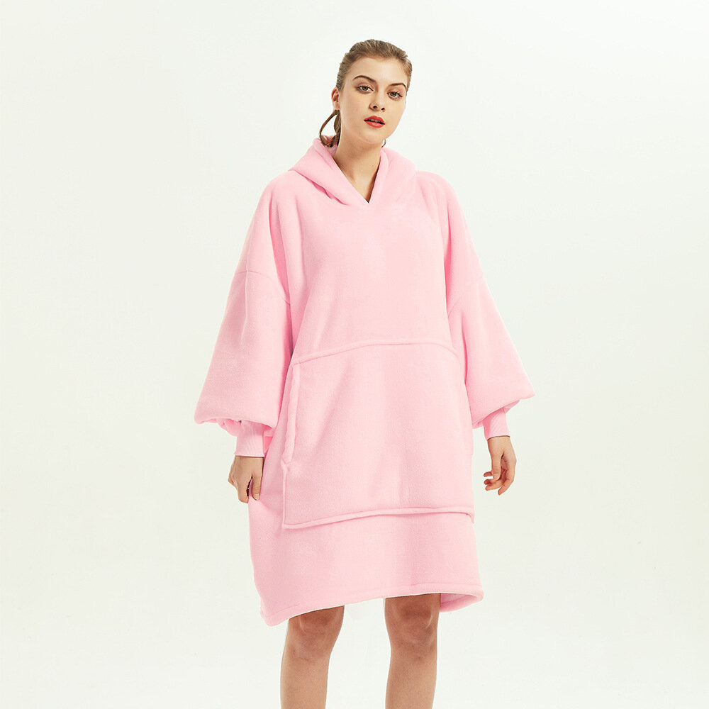 Плюшевый теплый плед худи с рукавами