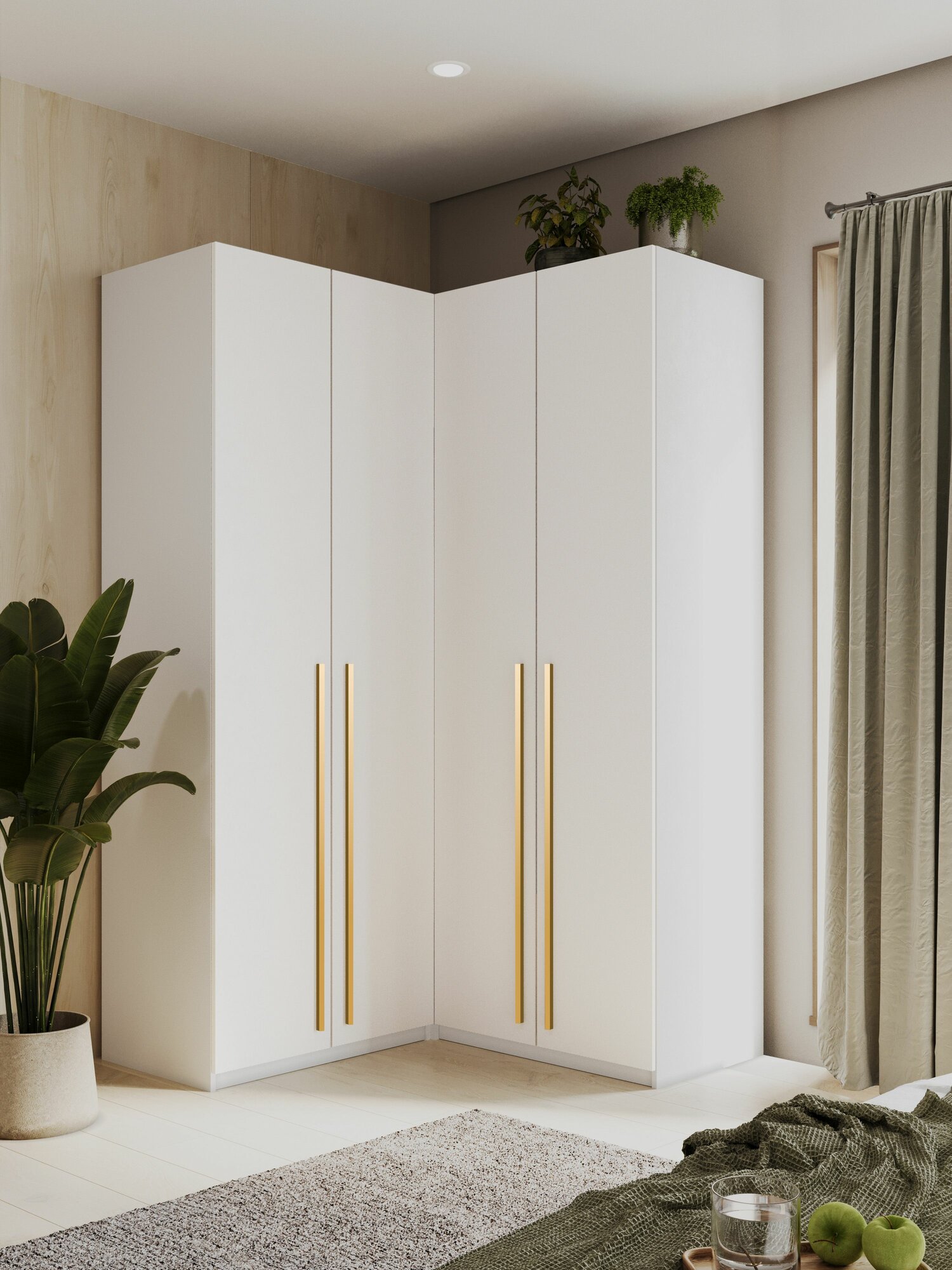 Угловой шкаф для одежды распашной с ящиками, Принцесса Мелания, Белый, 2200х1300х1300мм