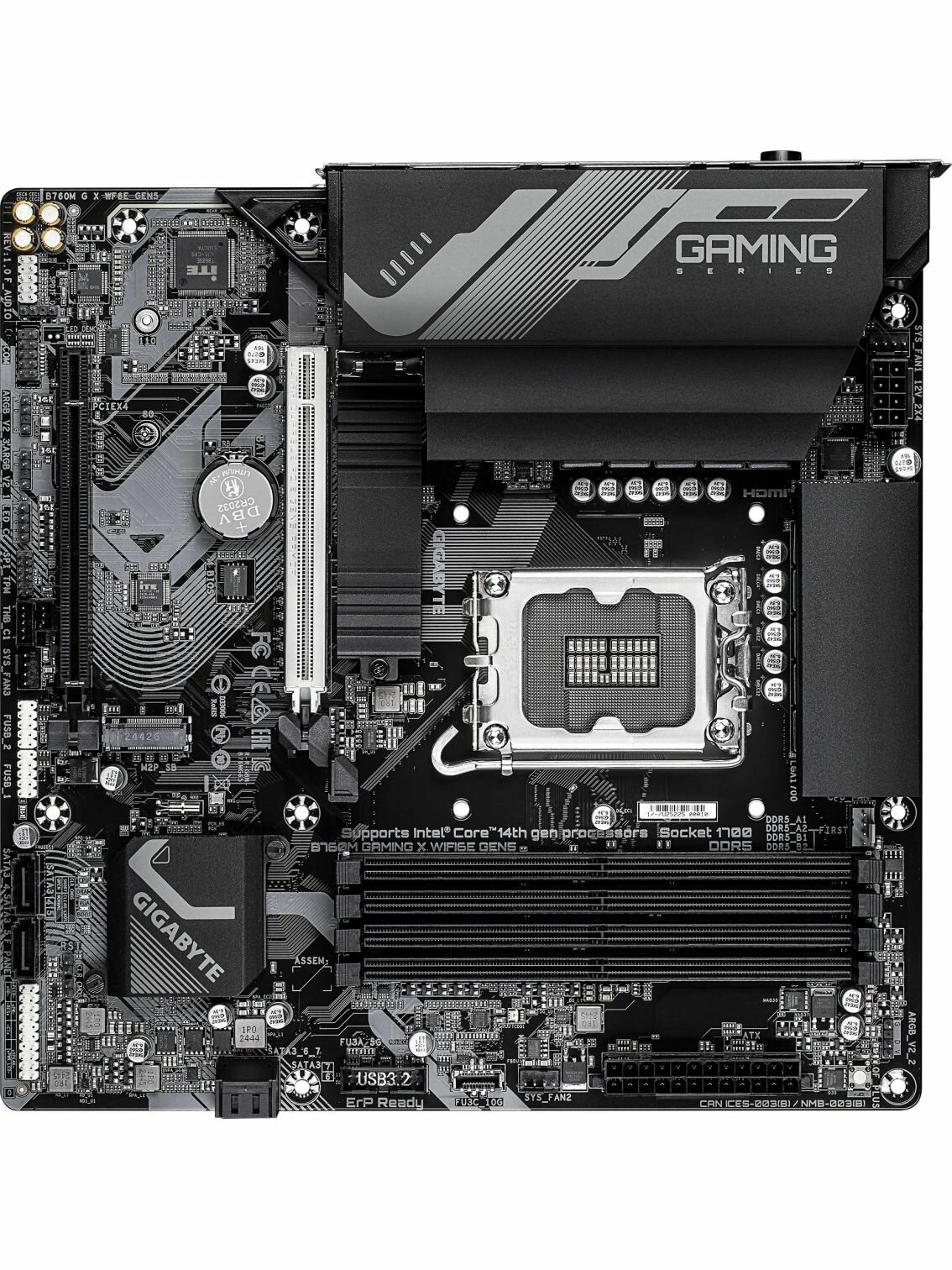 Материнская плата Gigabyte B760M G X WF6E GEN5 Soc-1700 Intel B760 4xDDR5 mATX AC 97 8ch(7.1) 2.5Gg RAID+HDMI+DP