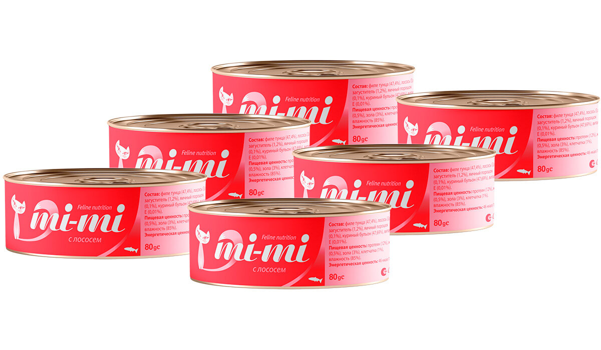 Корм влажный Mi-Mi для кошек с лососем в желе, 80 г х 6 шт